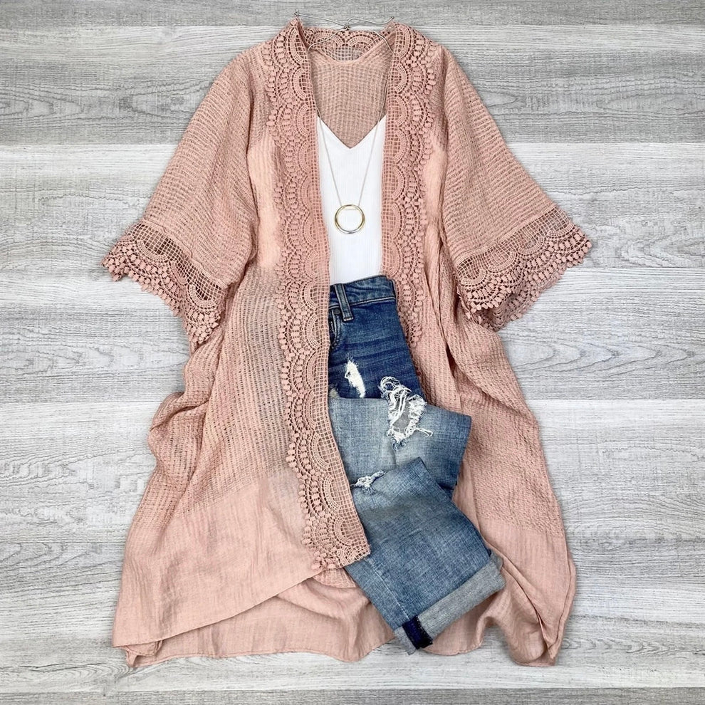 Scallop lace Trim Kimono – PRESTIGE